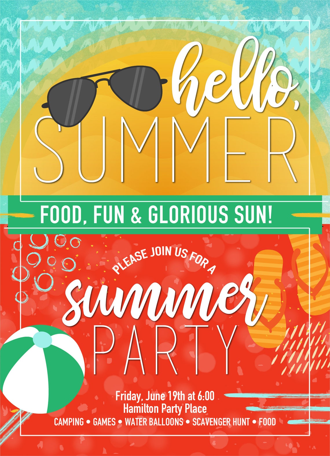 Editable Summer Party Invitations, Pool Party Invitations, Edit ...