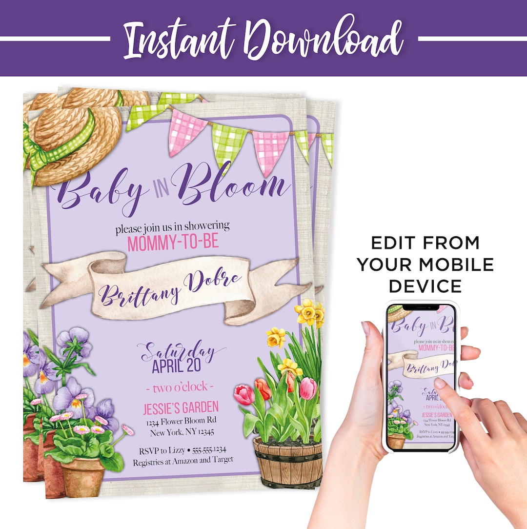 Editable Spring Baby Shower Invitations, Garden Party Baby Shower ...