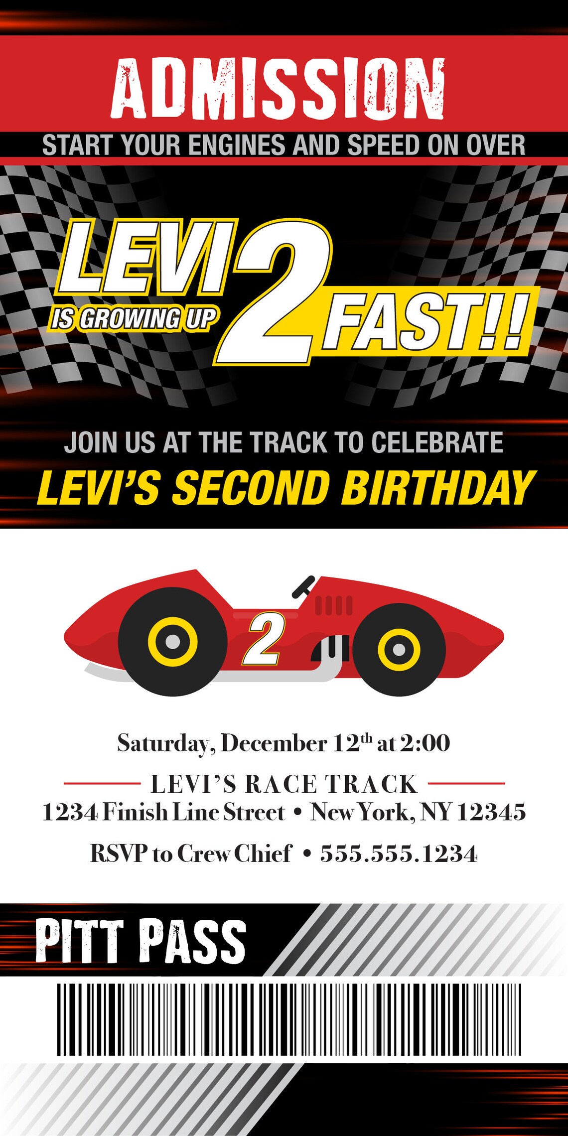 Race Track Party Racecar Birthday Invitation Boy's - Etsy