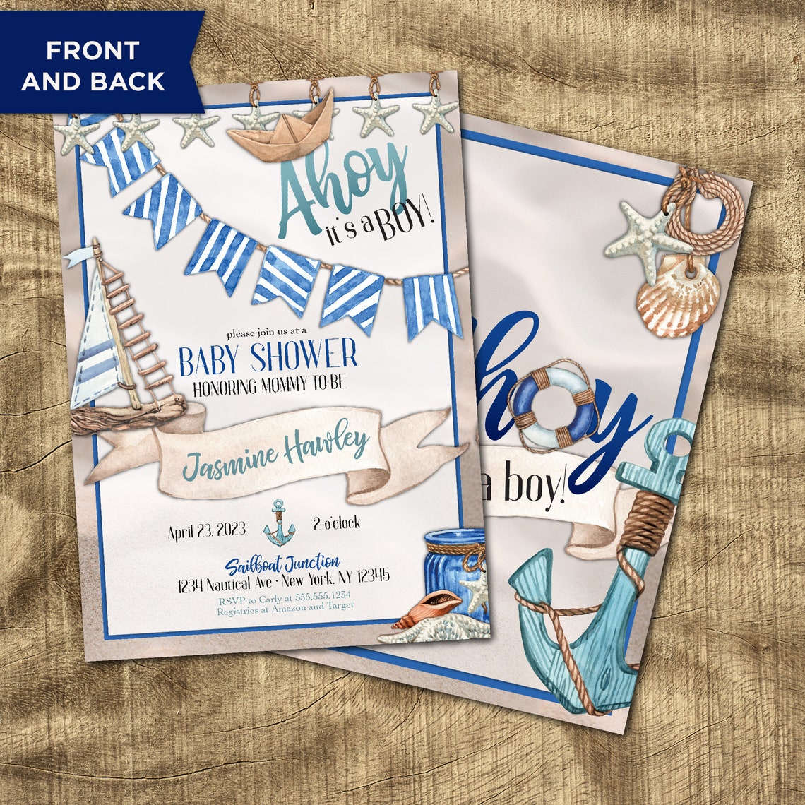 Editable Nautical Baby Shower Invitations, Sailboat Baby Shower, Baby ...