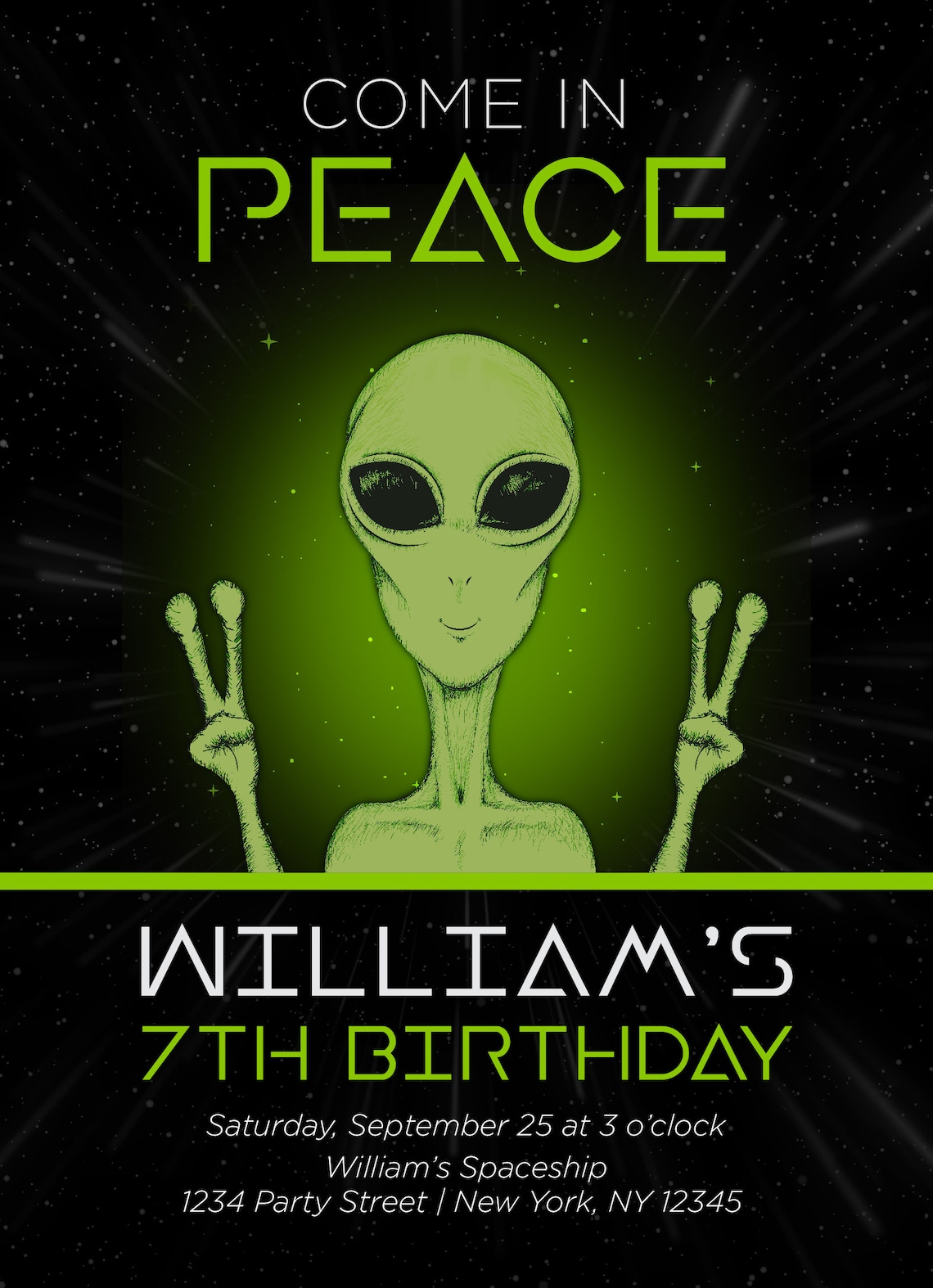 Editable Alien Birthday Invitations, Space Birthday Party Invitations ...