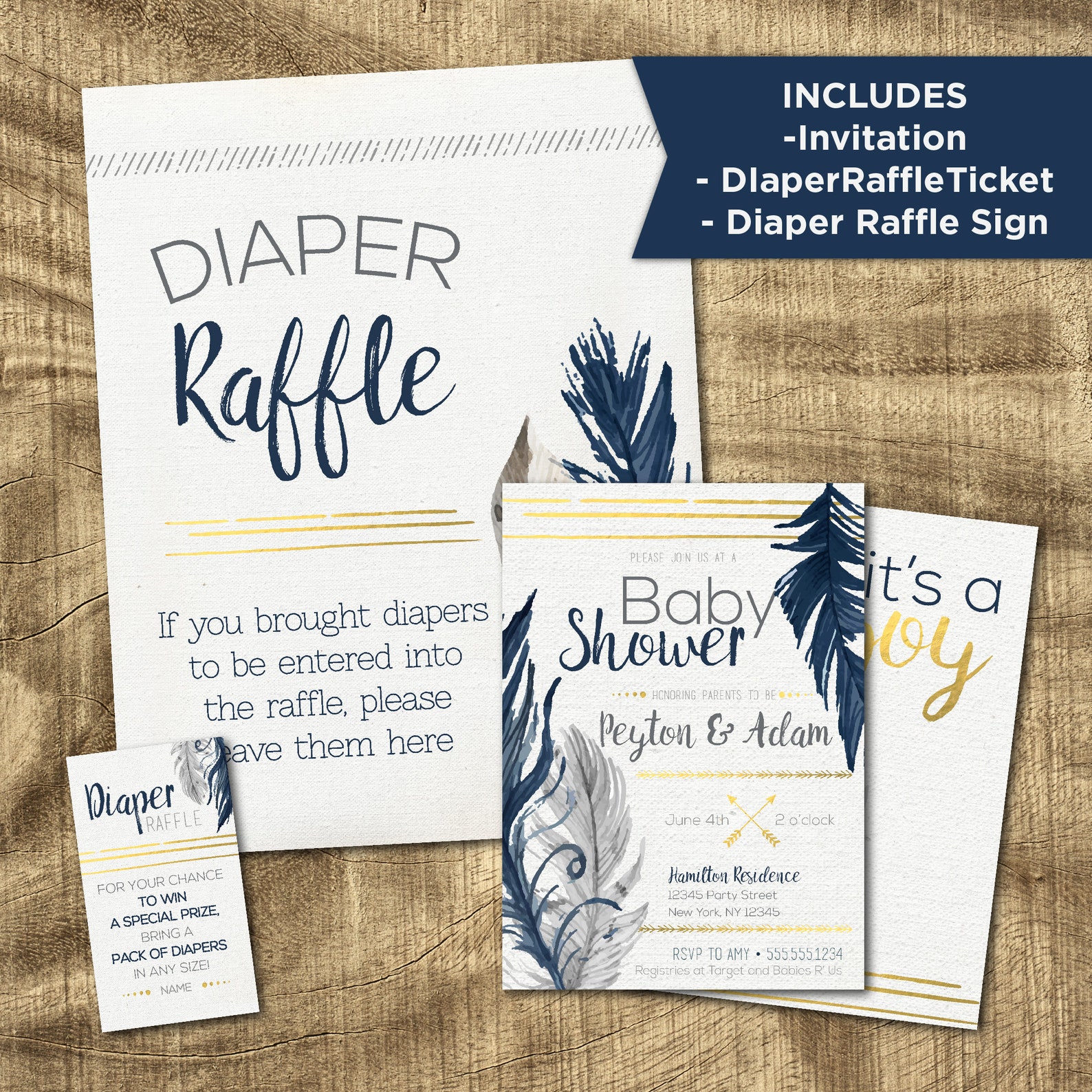 Baby Shower Invitation Kit Diaper Raffle Sign and Ticket | Etsy