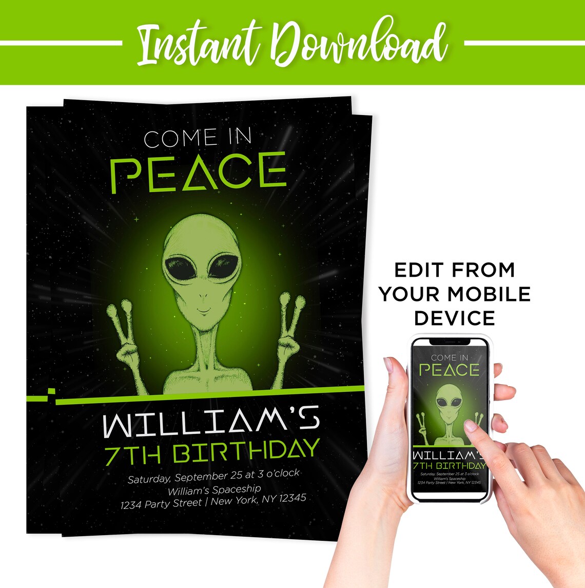 Editable Alien Birthday Invitations Space Birthday Party - Etsy