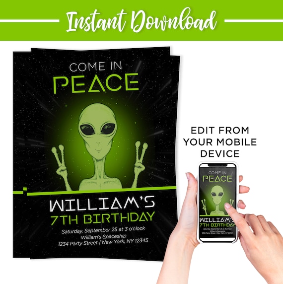 Editable Alien Birthday Invitations Space Birthday Party | Etsy