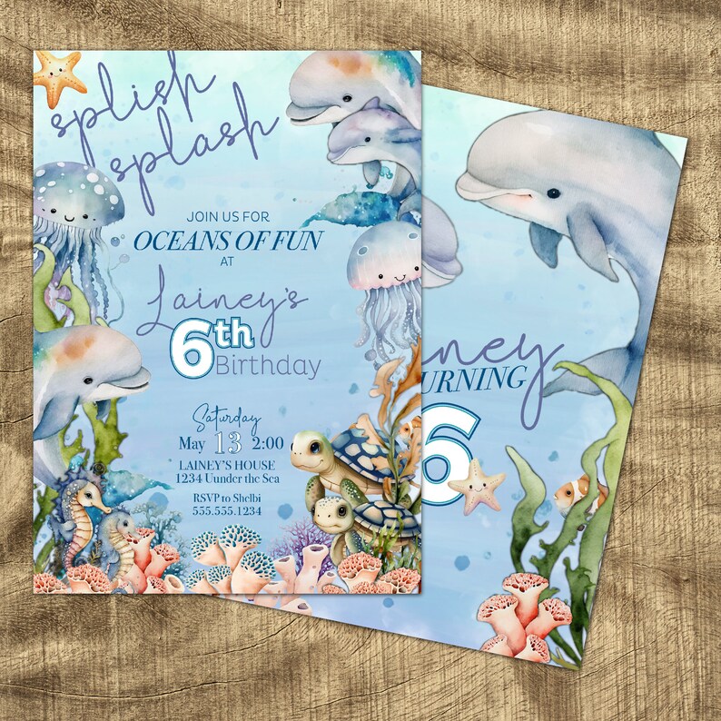 Dolphin Invitation Template, Editable 6th Birthday Invite, Birthday ...