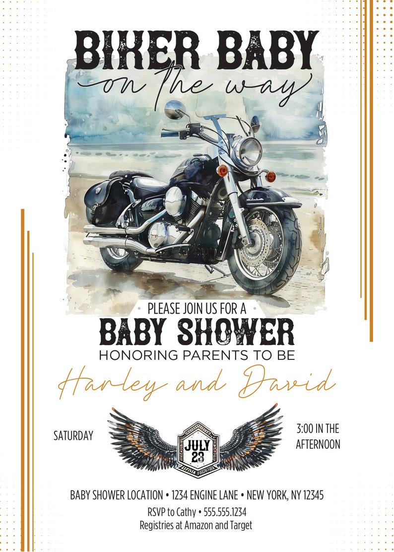 Motorcycle Baby Shower, Editable Invitation, Digital Invite, Invitation ...