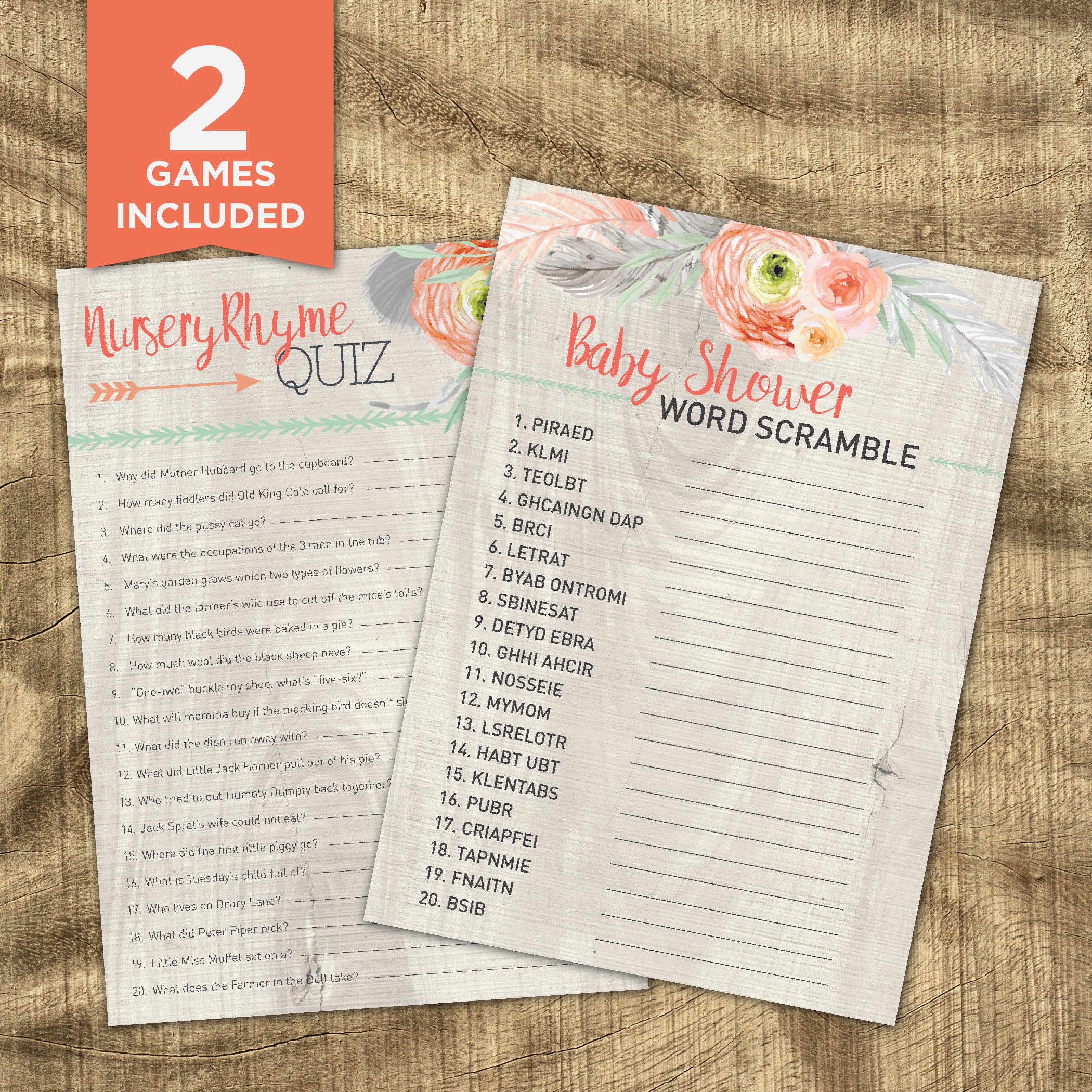 Baby Shower Word Scramble Game Nursery Rhyme Quiz Baby Girl | Etsy