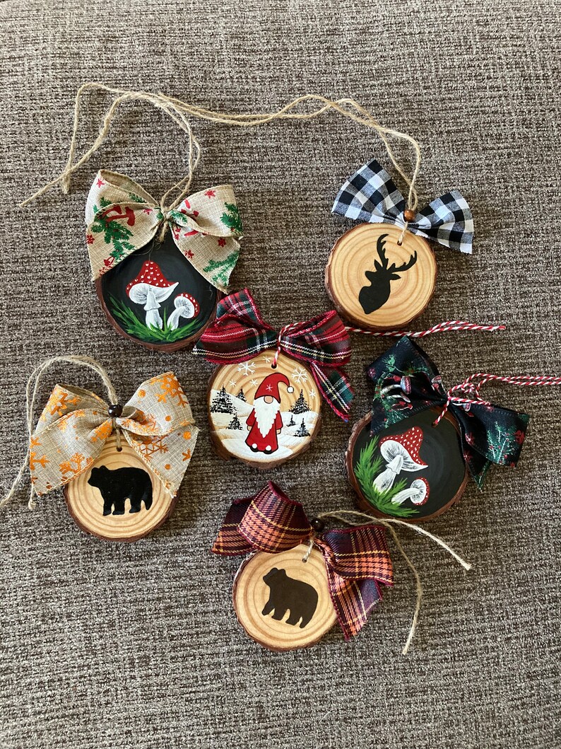 Wood Slice Christmas Ornaments. Handpainted Wooden Ornament, Natural ...