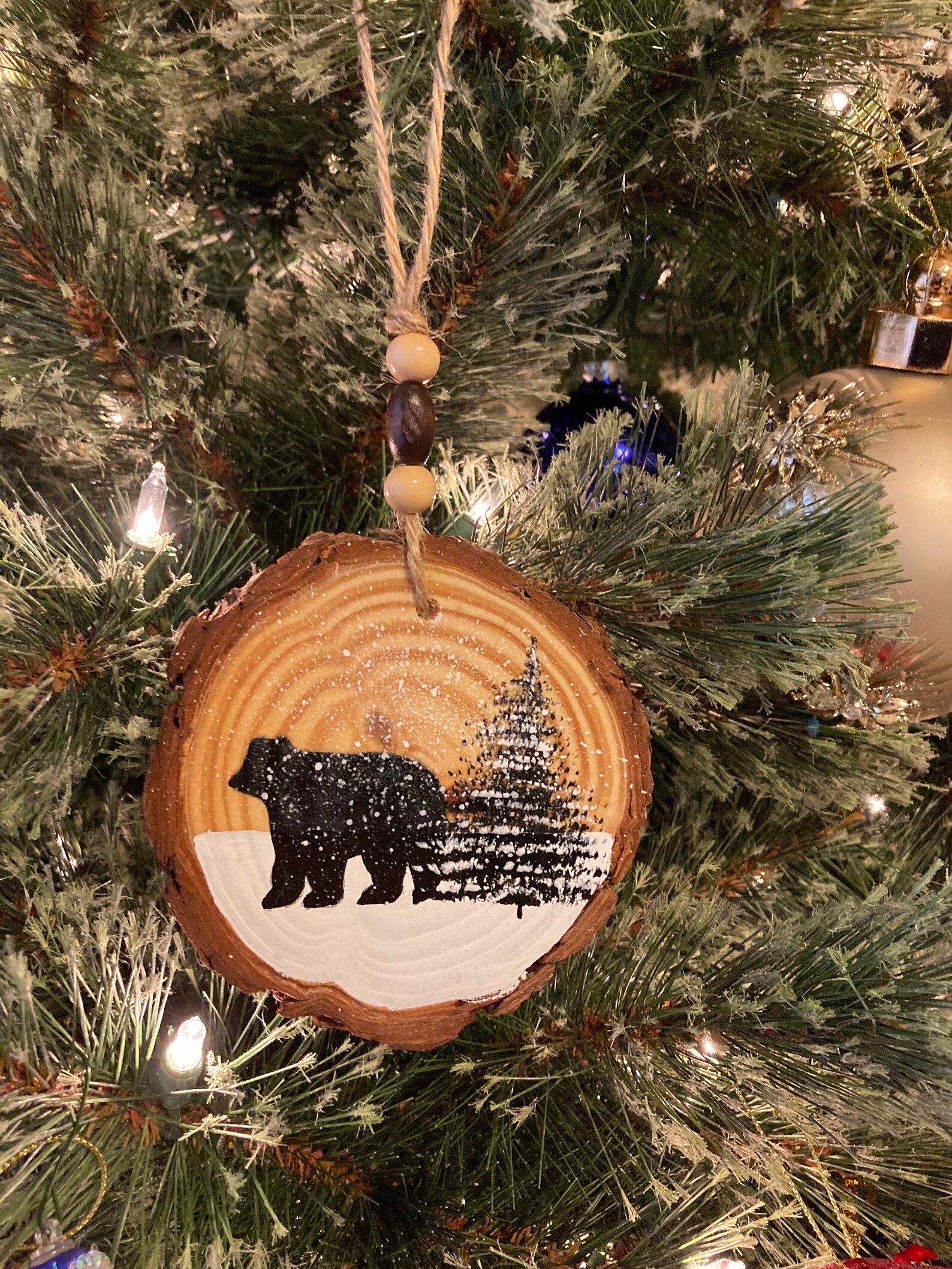 Wood Slice Christmas Ornaments. Handpainted Wooden Ornament, Natural ...