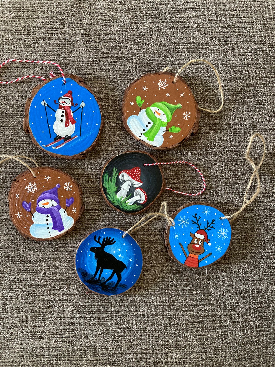 Wood Slice Christmas Ornaments. Handpainted Wooden Ornament, Natural ...