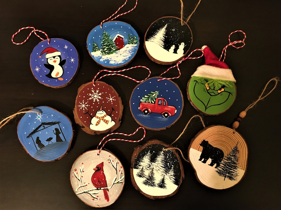 Wood Slice Christmas Ornaments. Handpainted Wooden Ornament - Etsy