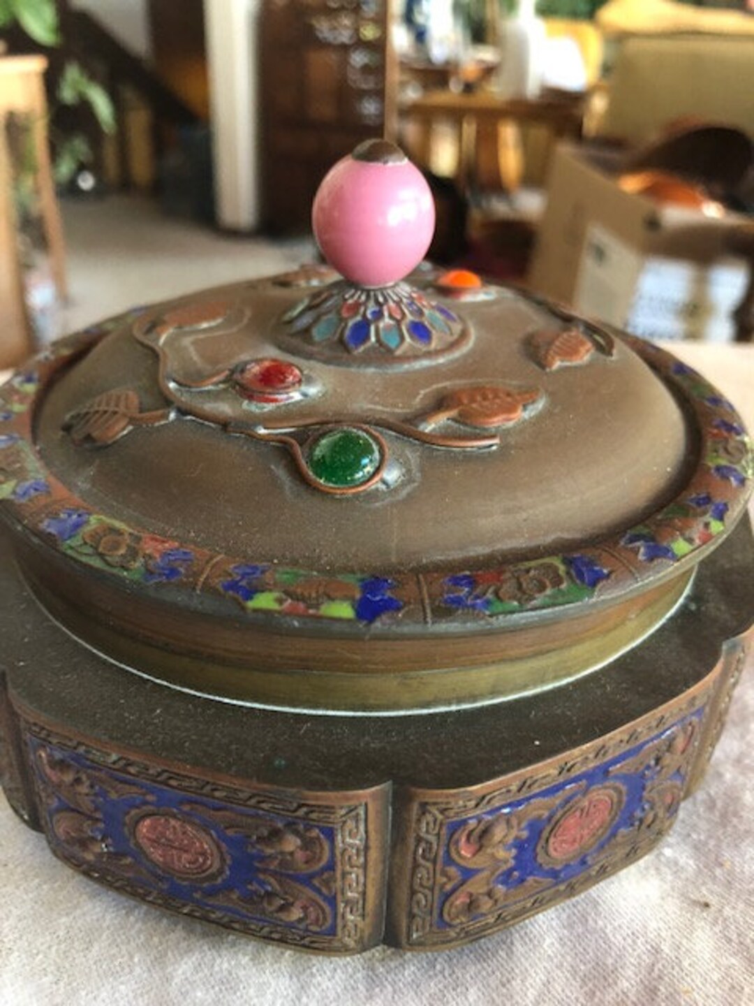 Chinese Brass Enamel Box - Etsy