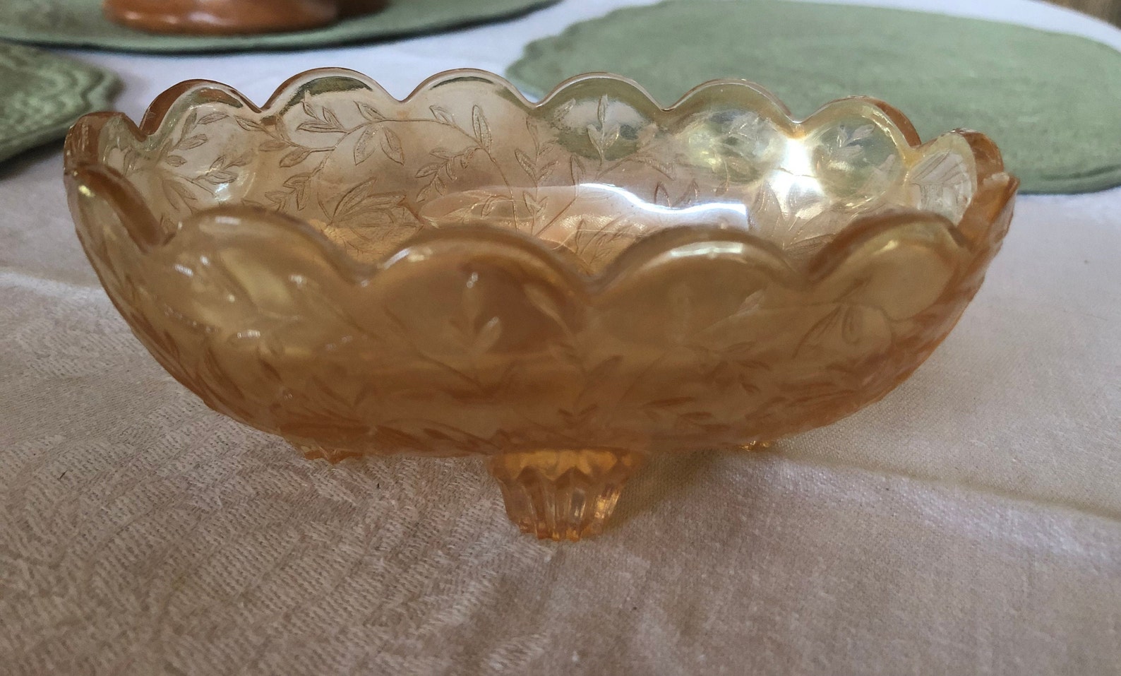 Vintage Orange Marigold Carnival Glass Oval Footed Open Candy Dish ...