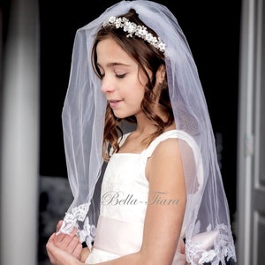 Flower Communion Pearl Headband, First Communion Floral Crystal ...