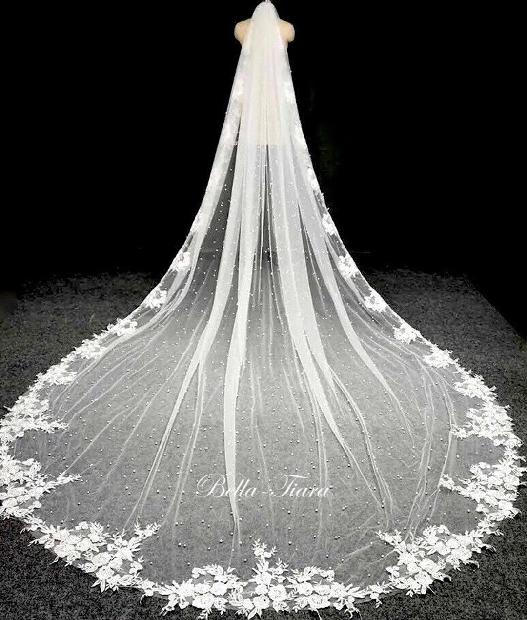 Flower Lace Wedding Veil Long Cathedral Wedding Veil Long - Etsy