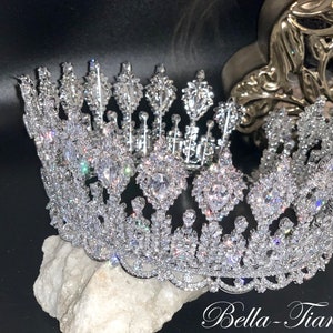 Silver Crystal Full Round Crown Tiara, Swarovski Crystal Wedding Tiara ...
