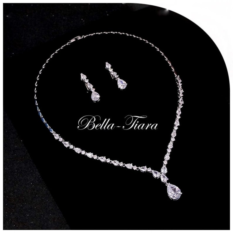 Wedding Necklace Set Cz Jewelry Set Bridal Necklace and - Etsy