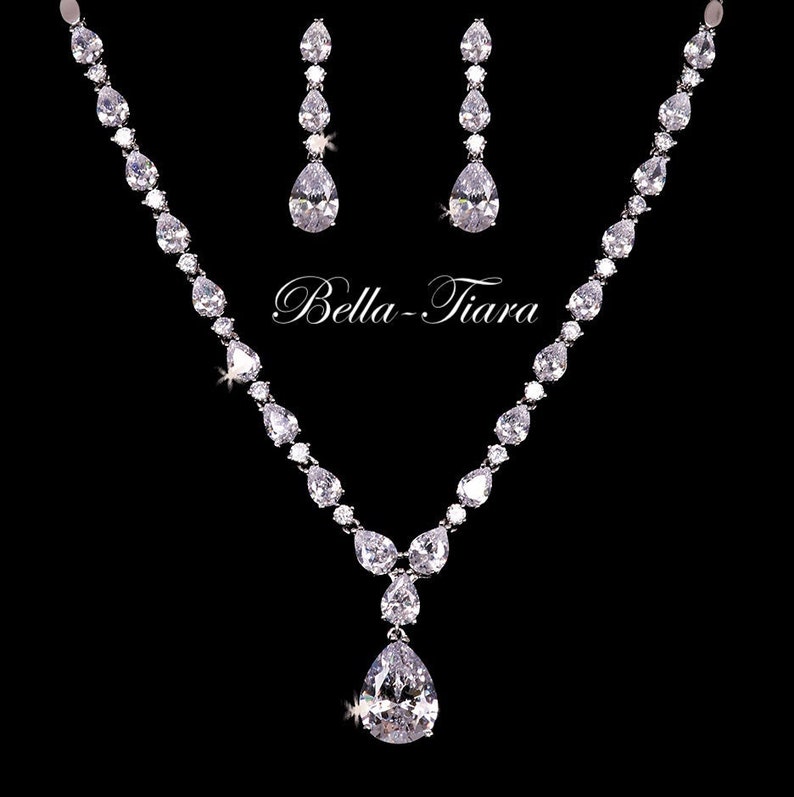 Wedding Necklace Set Cz Jewelry Set Bridal Necklace and - Etsy
