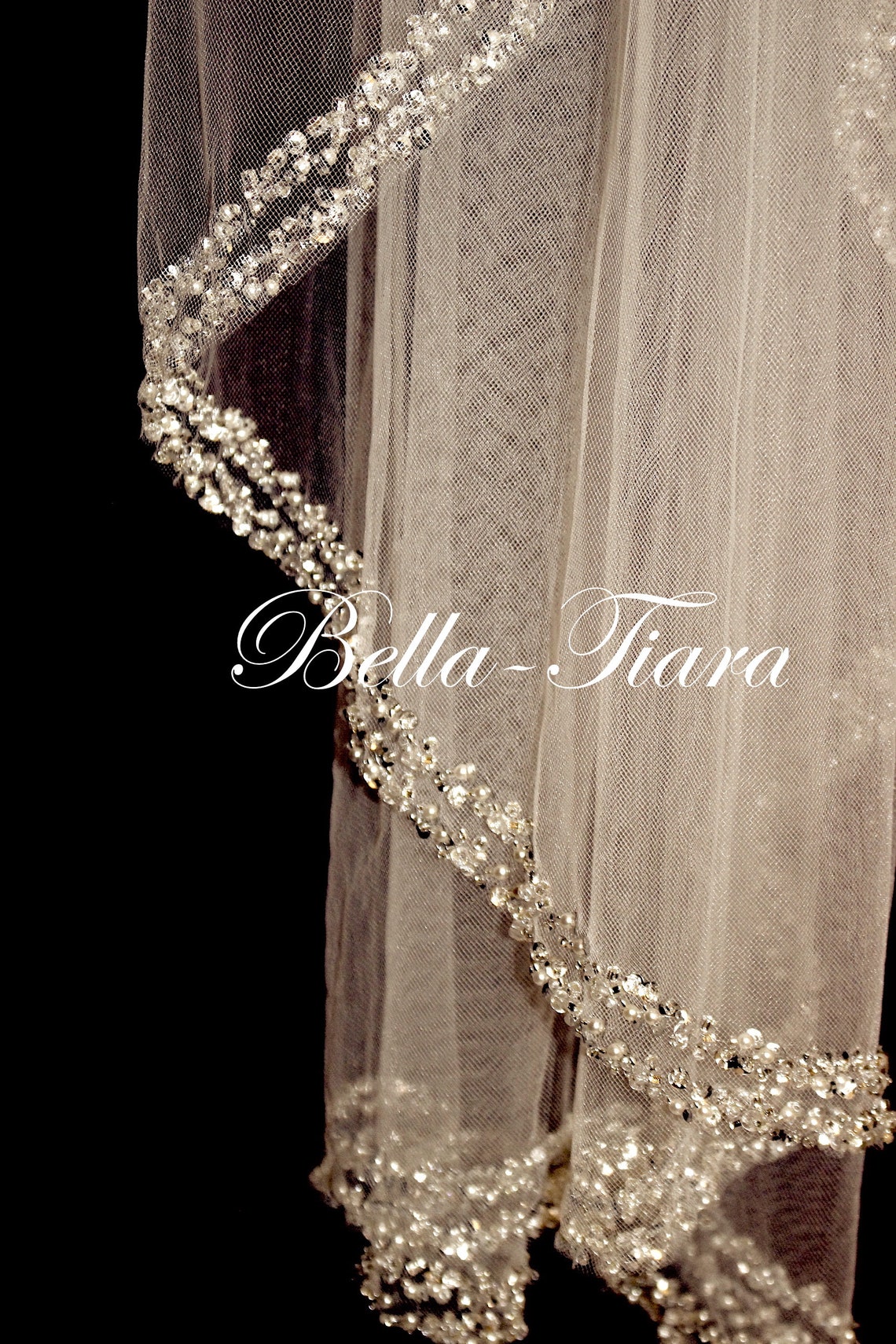 Crystal Wedding Veil Crystal Trim Cathedral Veil Beaded - Etsy