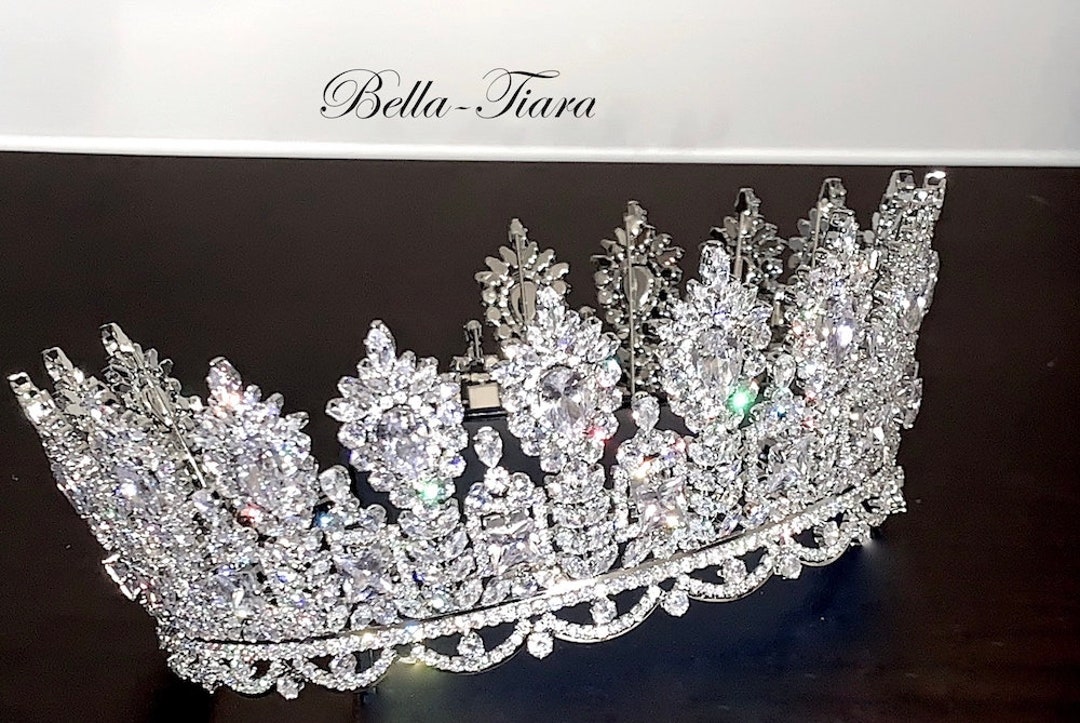 Silver Crystal Full Round Crown Tiara, Swarovski Crystal Wedding Tiara Crown COMPLIMENTARY ...