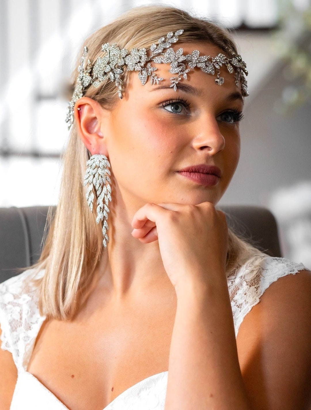 Swarovski Crystal Headband Wedding Hair Vine Forehead Wedding