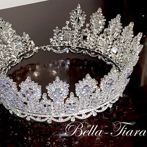 Silver Crystal Full Round Crown Tiara, Swarovski Crystal Wedding Tiara ...