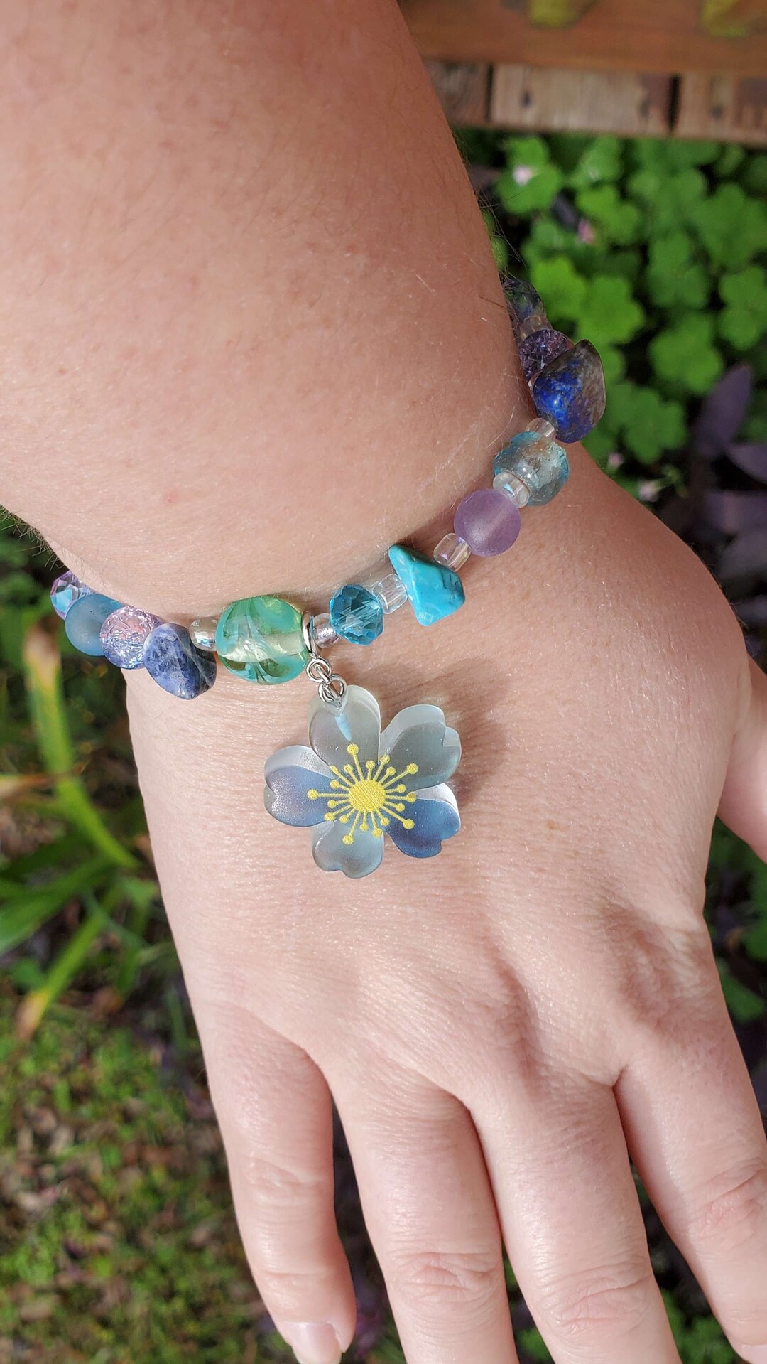 Blue Flower Stretch Bracelet - Etsy