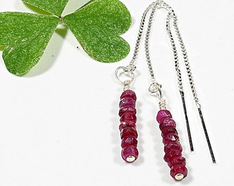 Raw Emerald Chain Threader Earrings. Gemstone Dangle Earrings. | Etsy