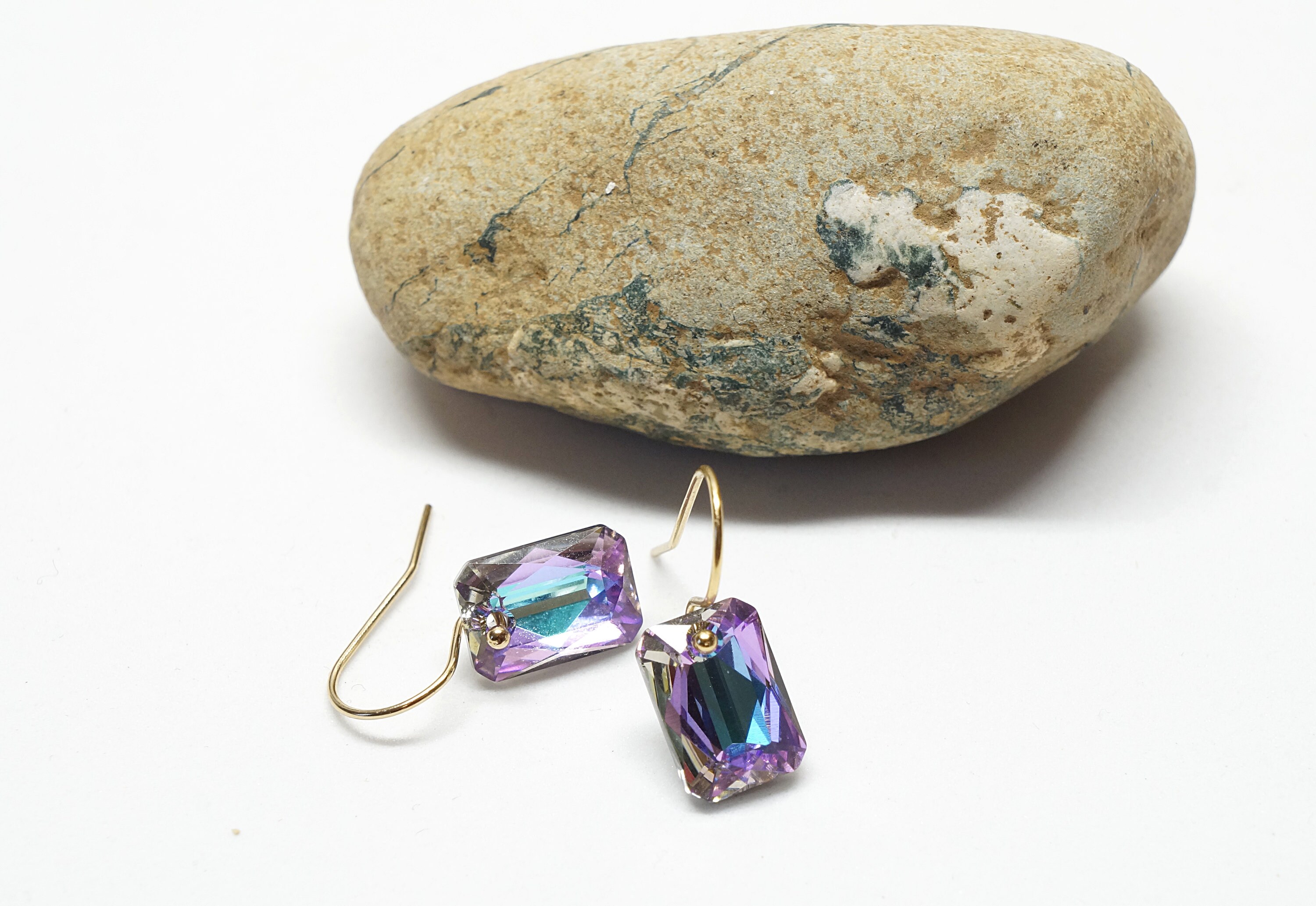 Tiny Crystal Earrings. Small Gold Filled Drop Earrings With Purple ...