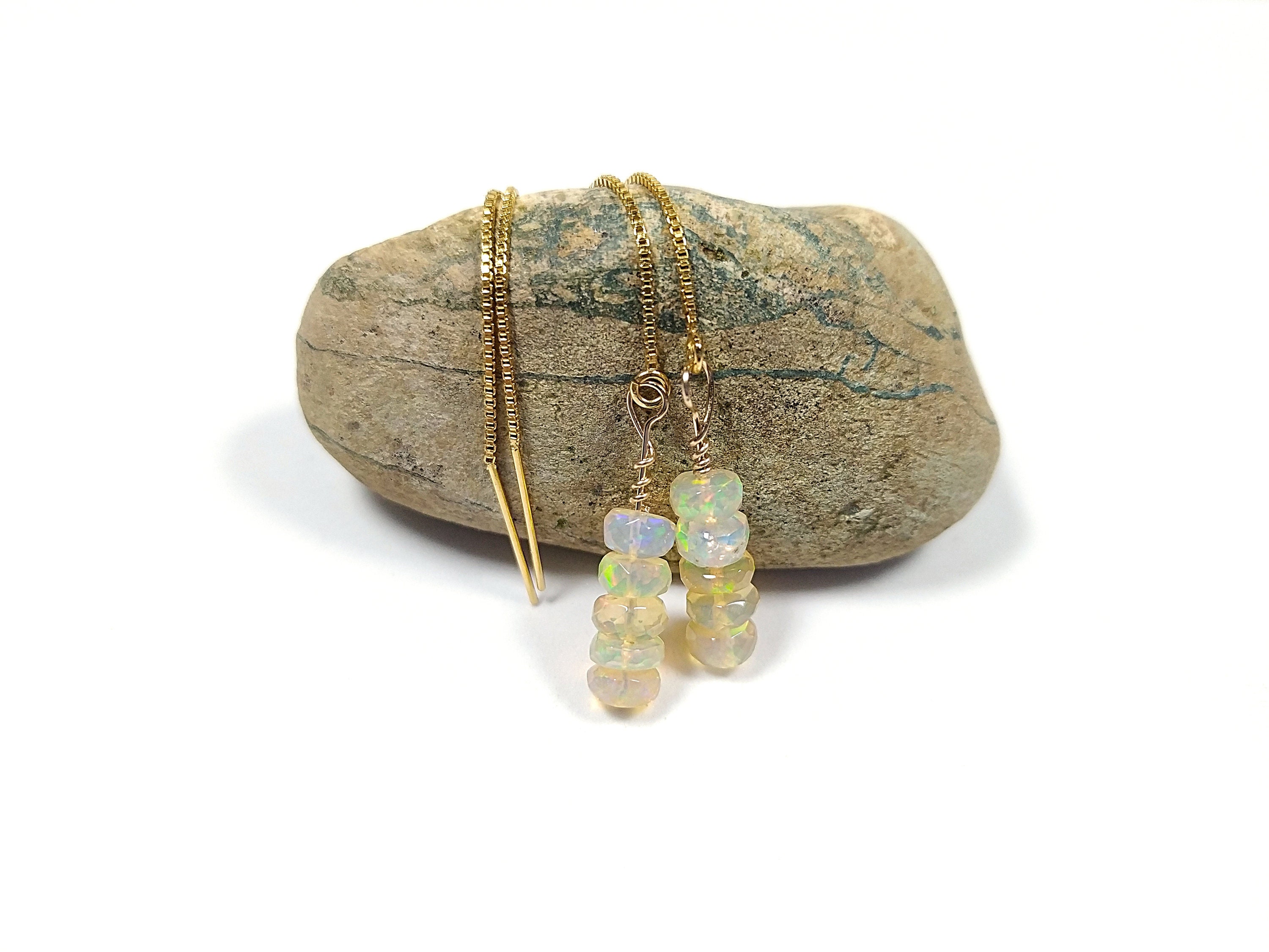Ethiopian Opal Pull Through Earrings. Gemstone Dangle Earrings. Long ...