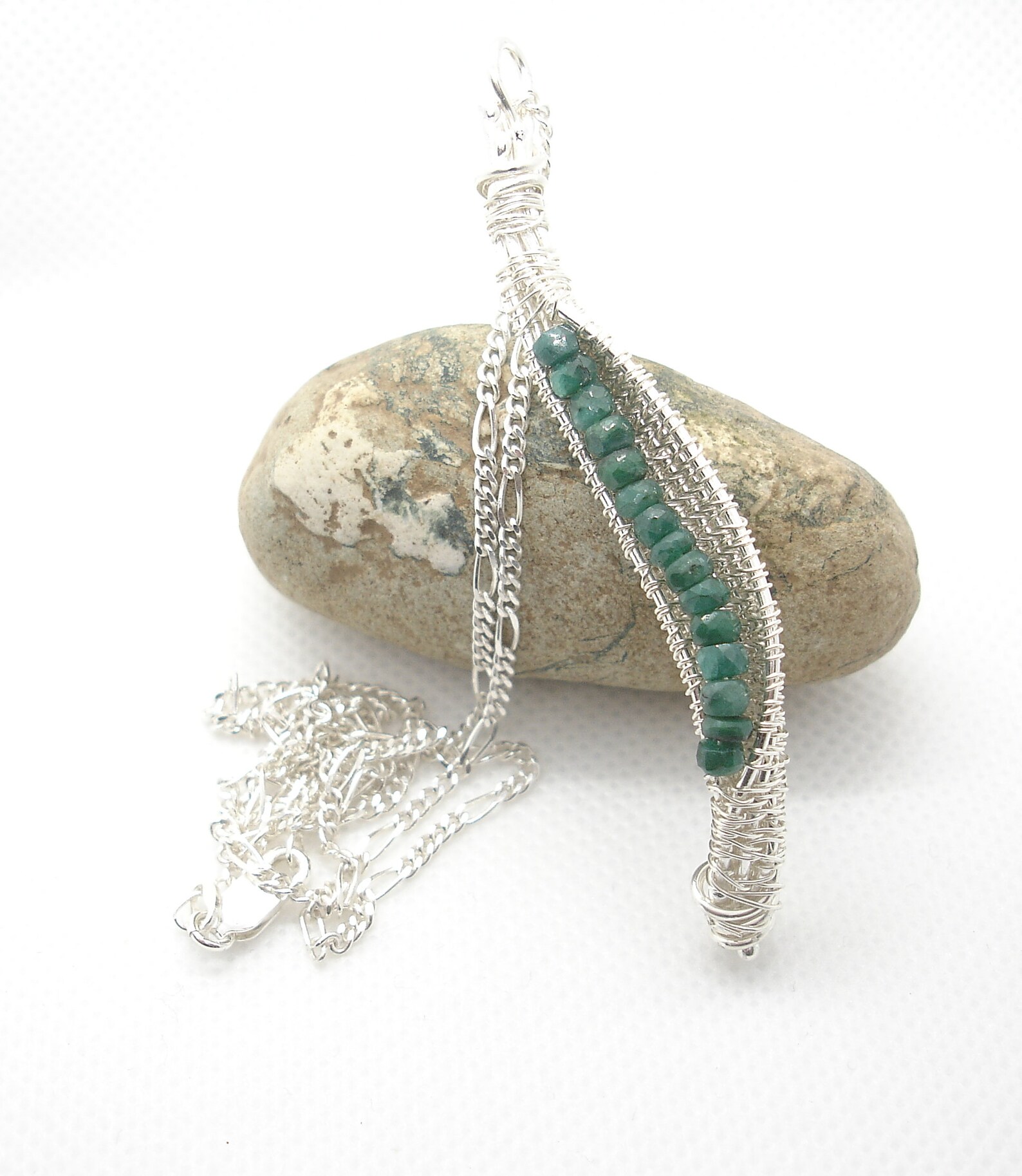 Silver Necklace. Unique Necklaces for Women. Emerald Necklace. Pure ...