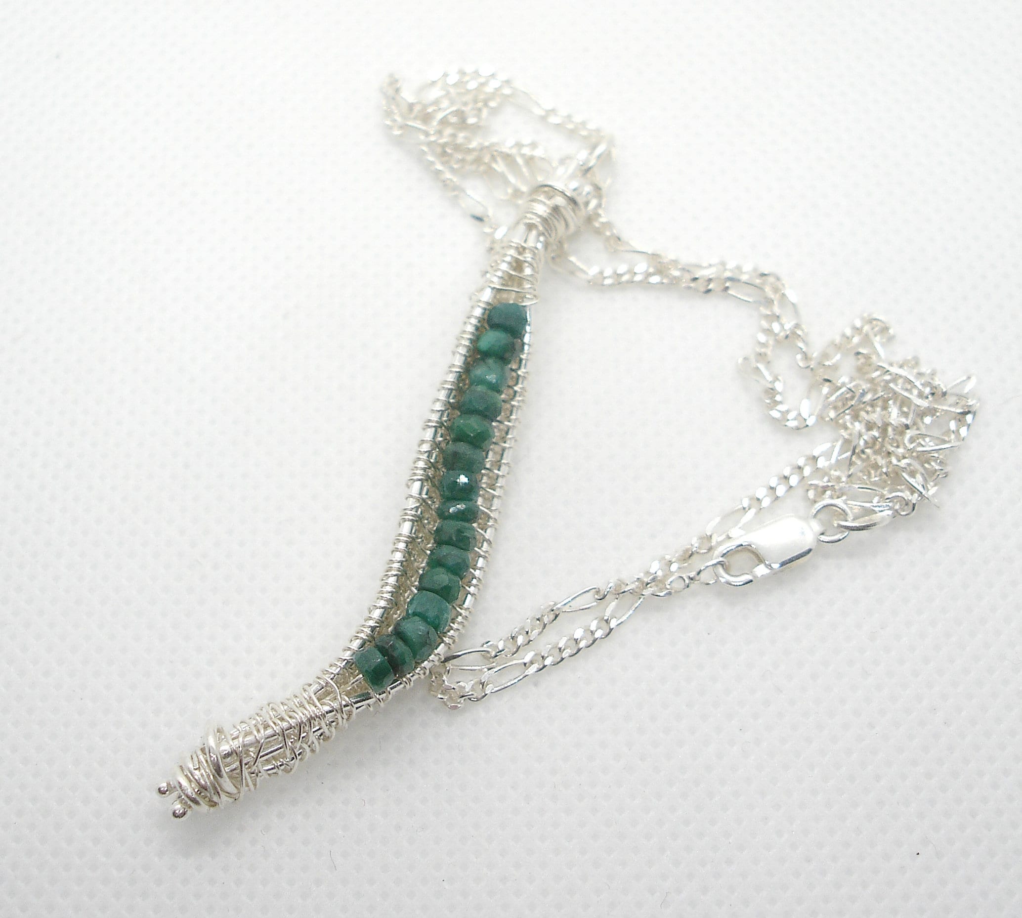 Silver Necklace. Unique Necklaces for Women. Emerald Necklace. Pure ...