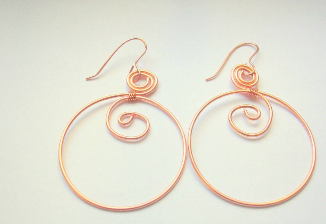 Round Copper Wire Earrings. Spiral Big Hoop Earrings. Hand Made Jewelry ...