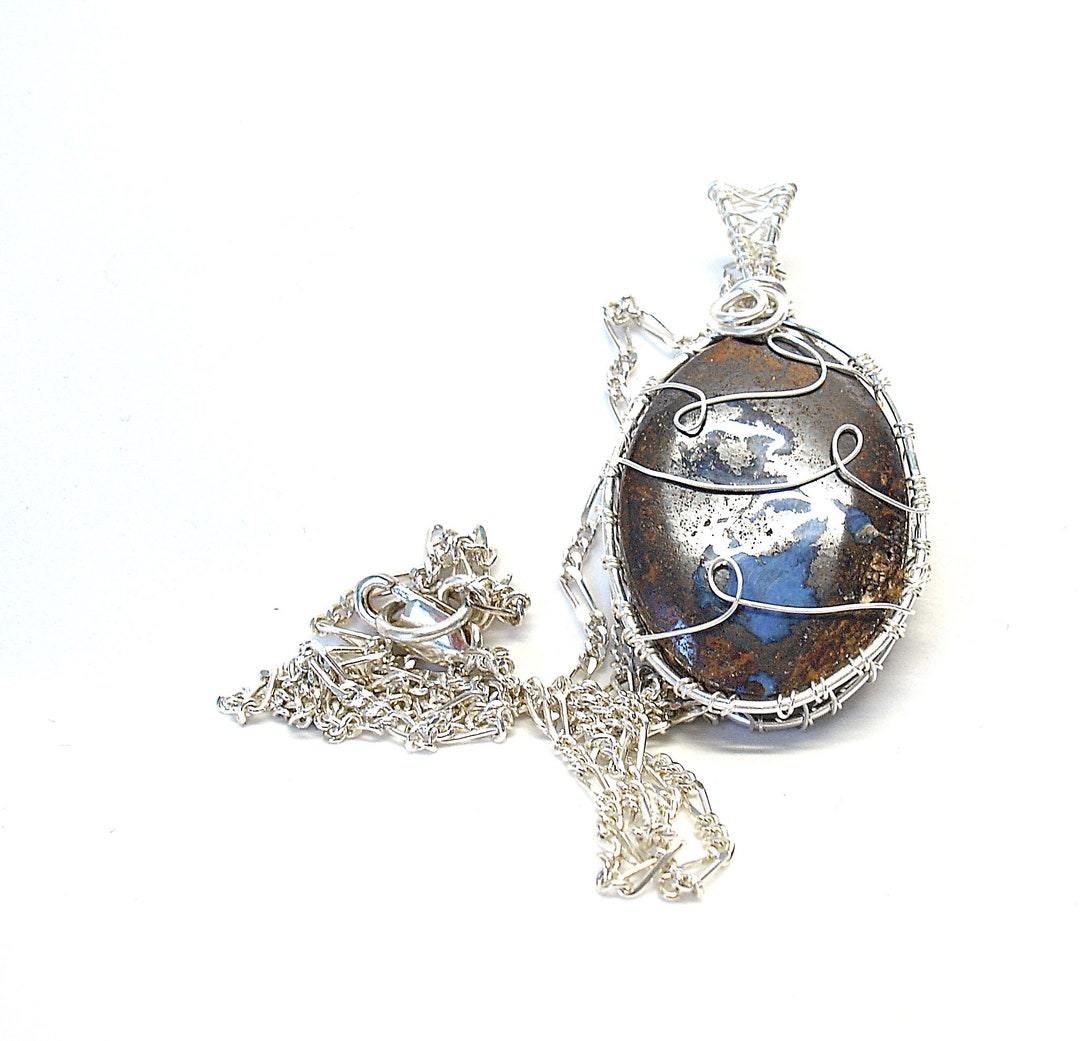 Boulder Opal Necklace. Boulder Opal Pendant. Silver Necklace for Women ...