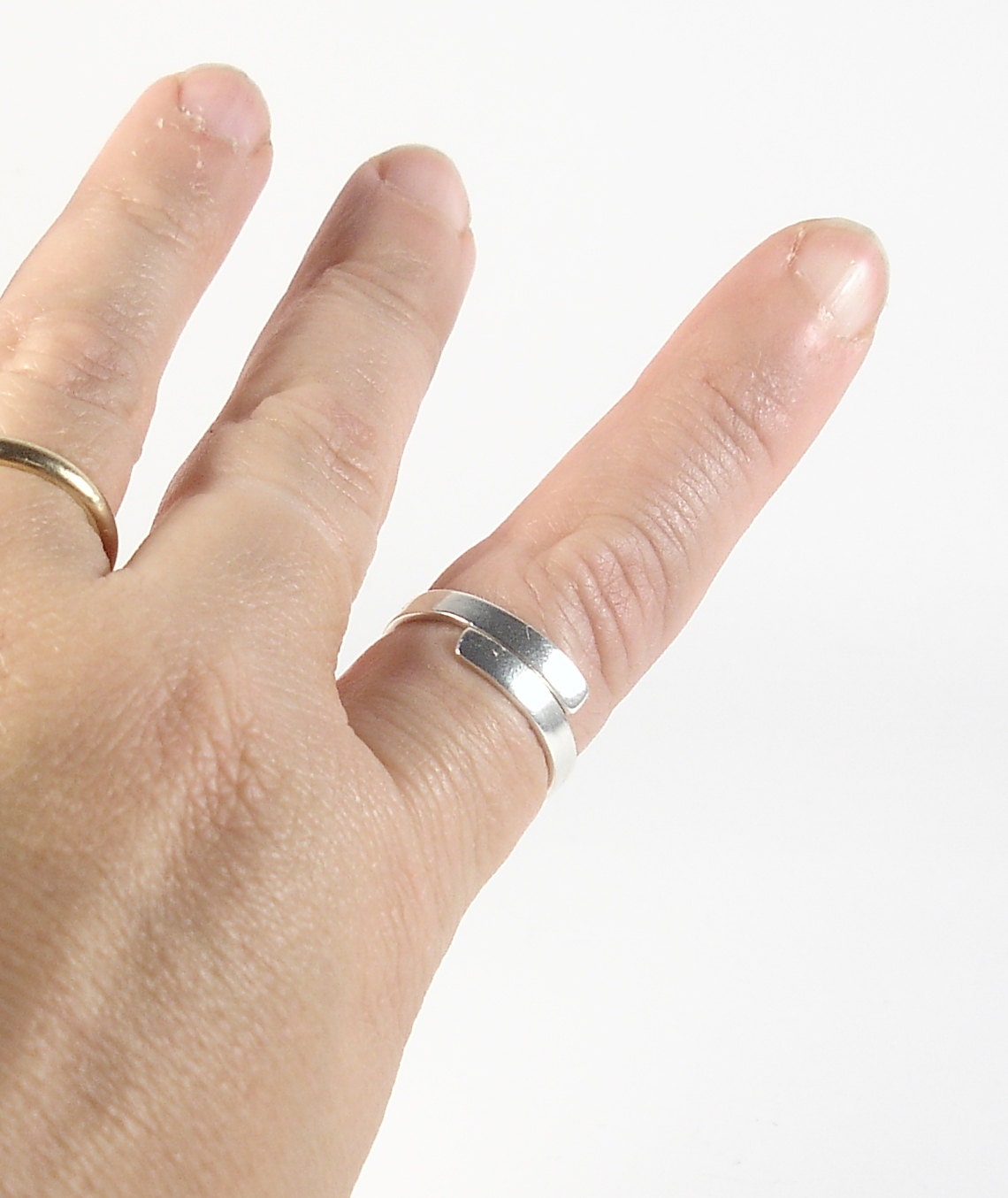 Band Sterling Silver Womens Ring. Wrapped Minimal Bypass Ring. Silver ...