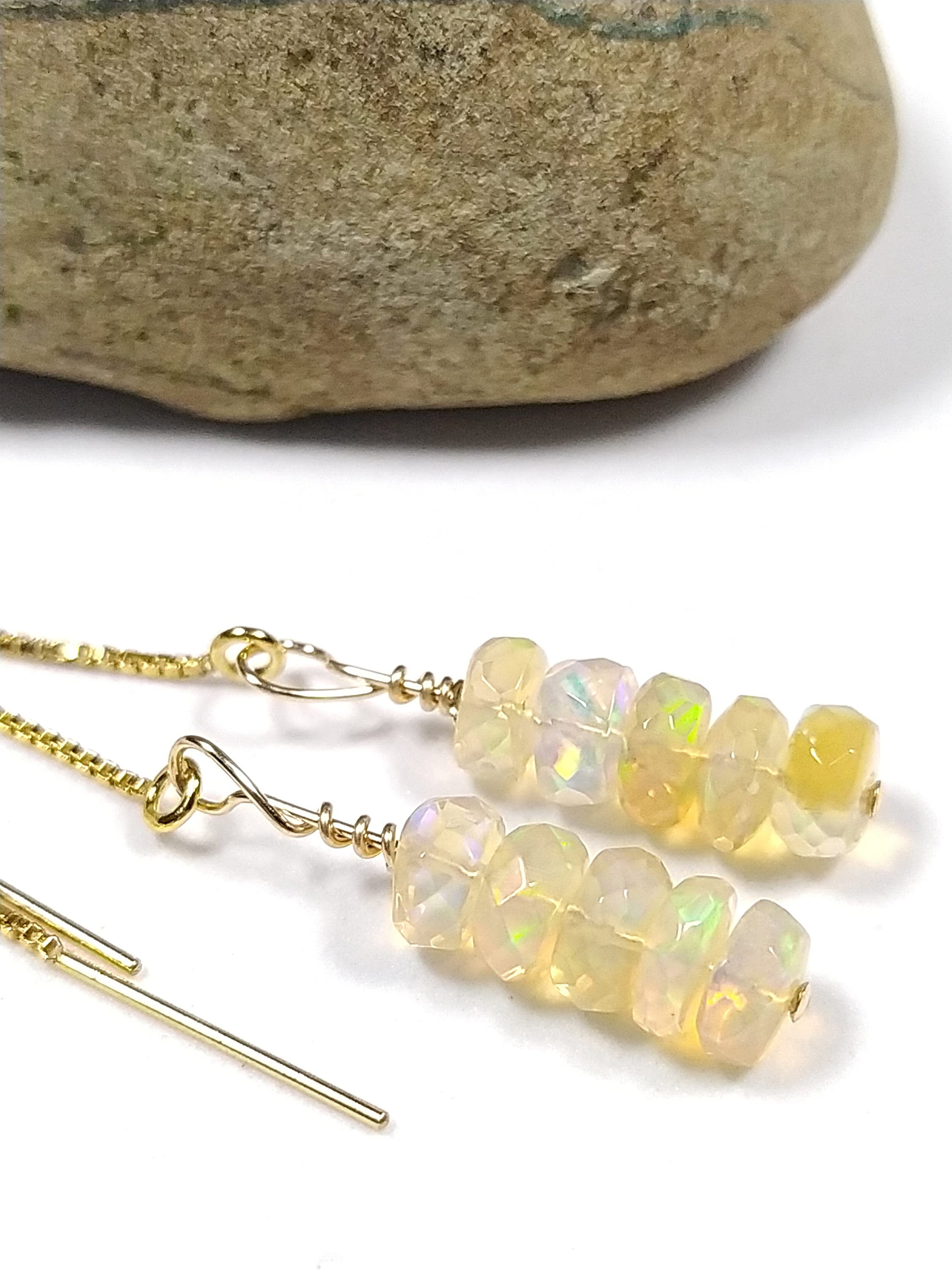 Ethiopian Opal Pull Through Earrings. Gemstone Dangle Earrings. Long ...