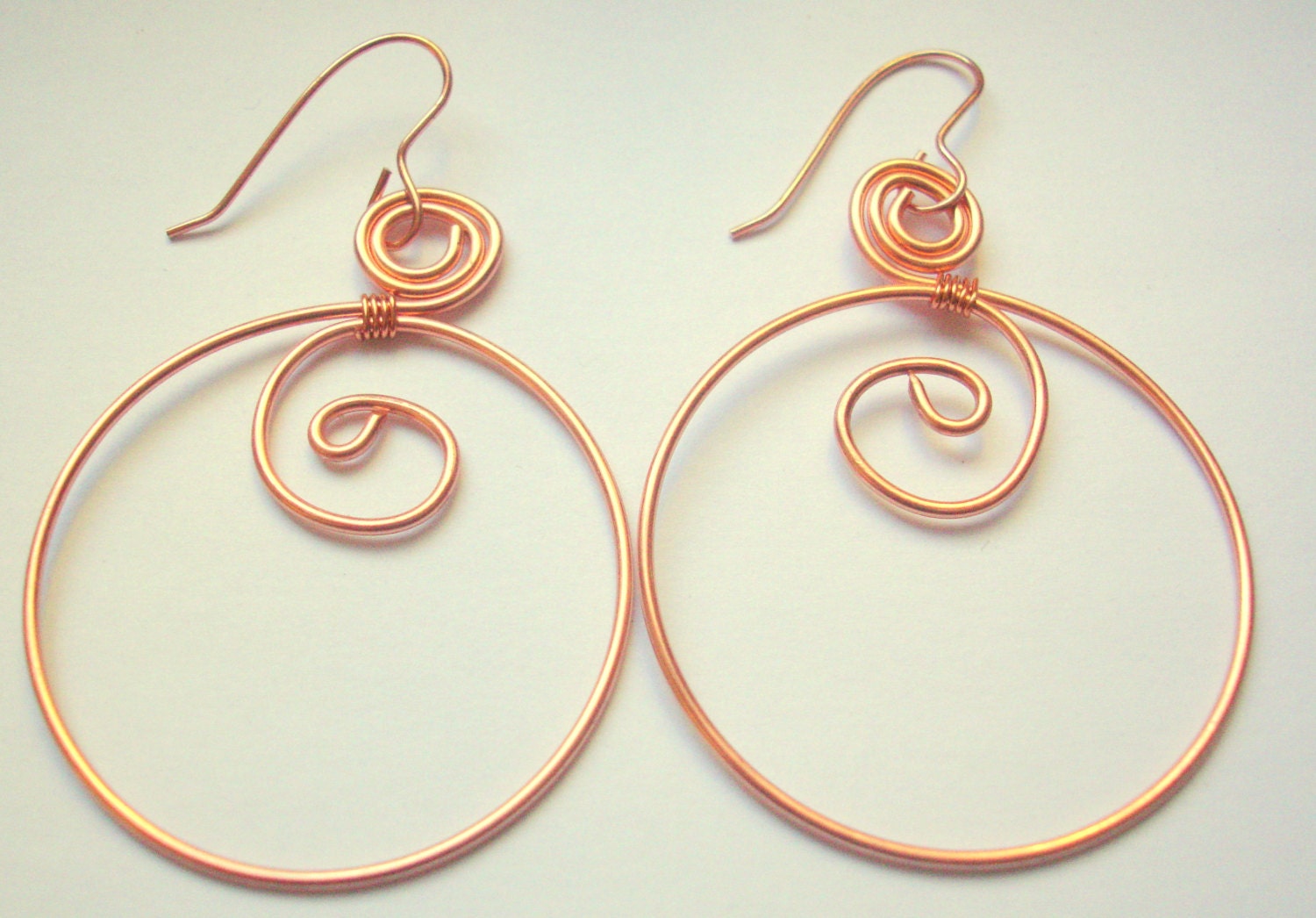 Round Copper Wire Earrings. Spiral Big Hoop Earrings. Hand Made Jewelry ...