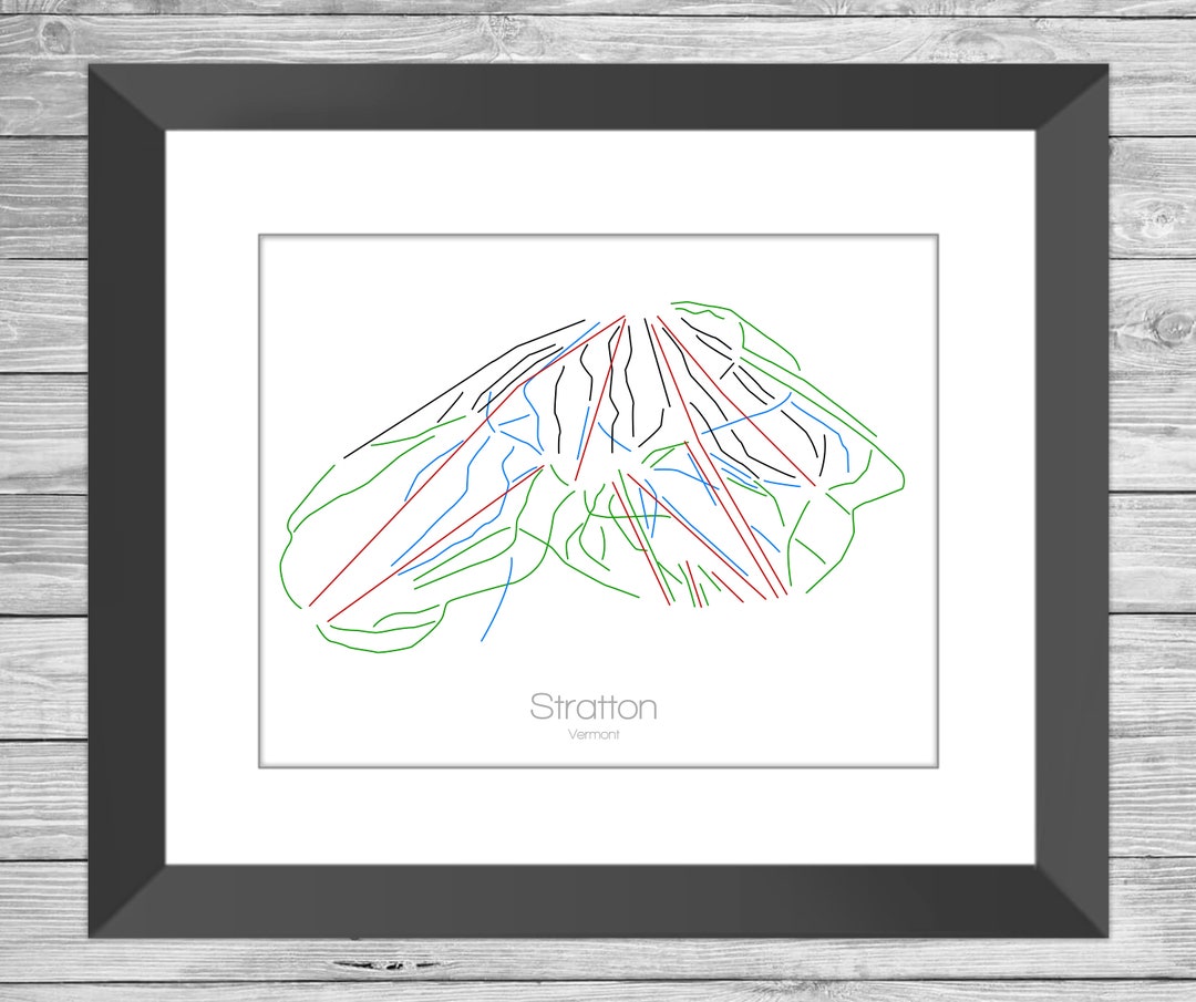 Stratton Map Vermont Vt Ski Snowboard Trail Map Art --- Print, Poster ...