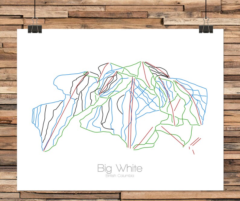 Big White Map British Columbia Canada Ca Bc Ski Snowboard Trail Art ...