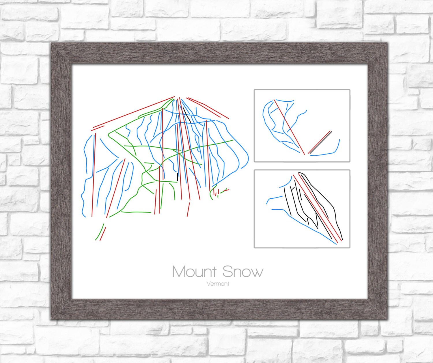 Mount Snow Map Vermont VT Ski Snowboard Trail Map Art | Etsy