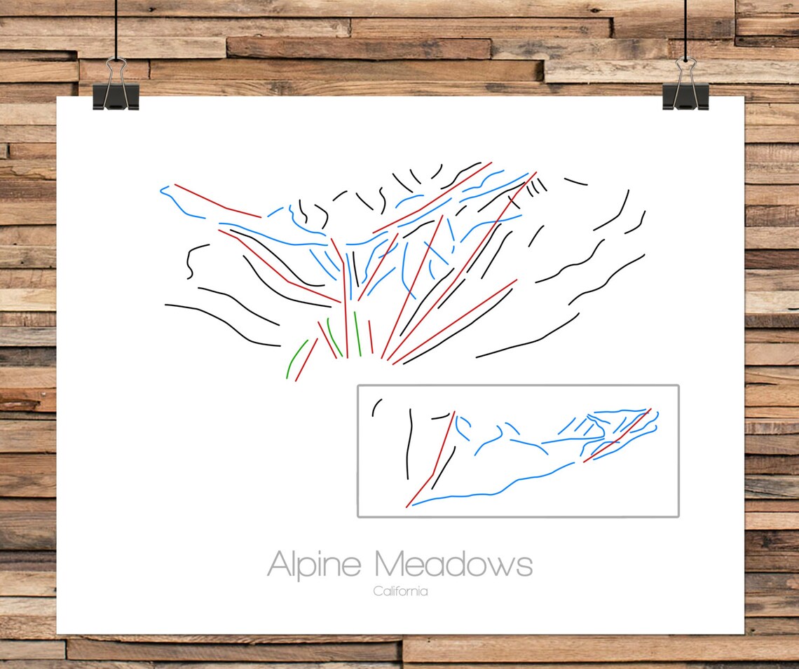 Alpine Meadows Map California Ca Ski Snowboard Trail Art | Etsy