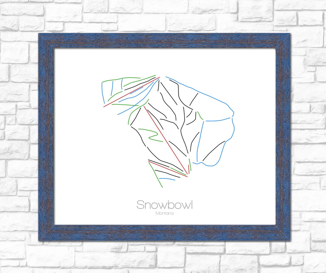 Snowbowl Map Montana Mt Ski Snowboard Trail Map Art --- Print, Poster ...