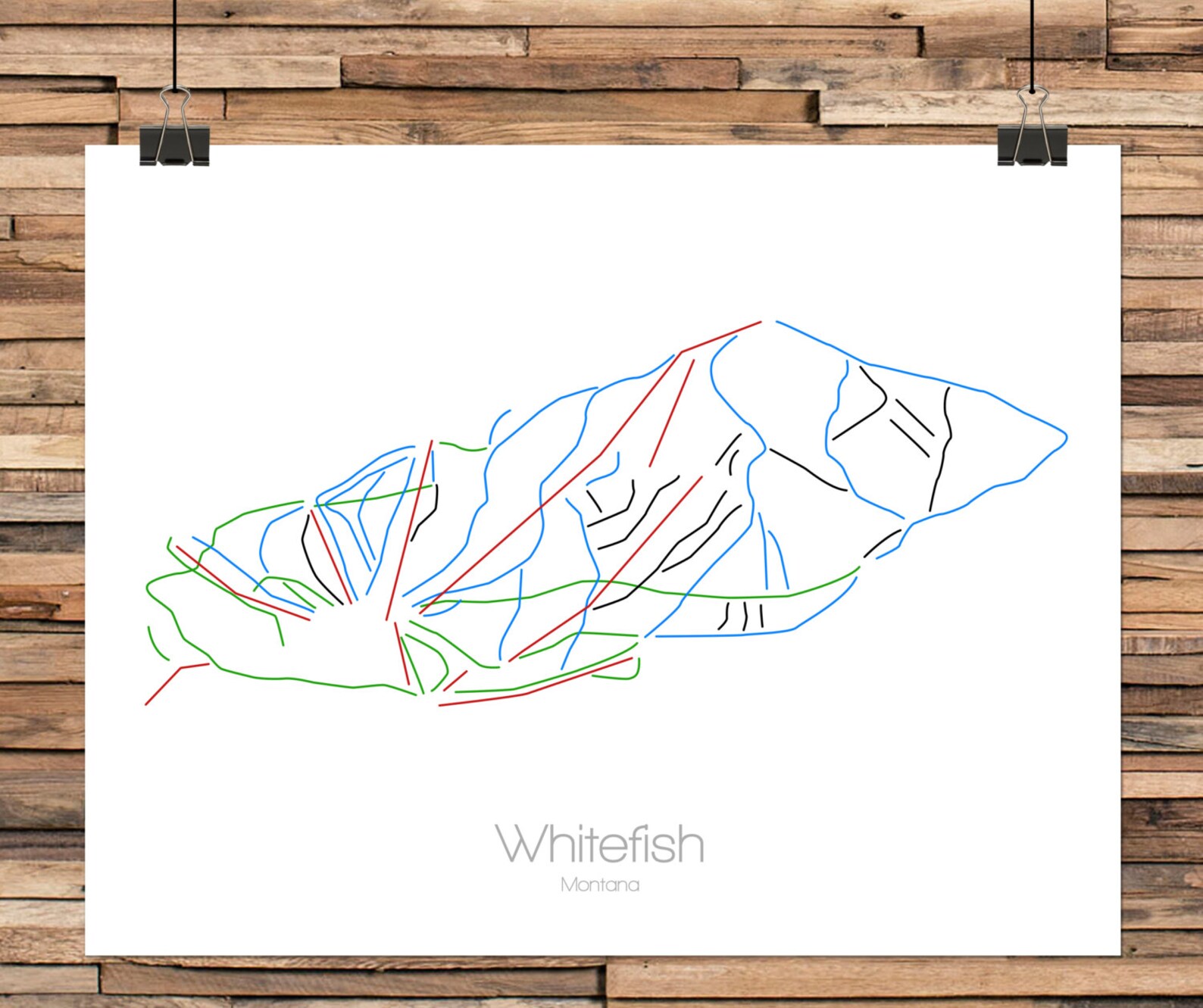 Whitefish Map Montana Mt Ski Snowboard Trail Map Art --- Print, Poster ...