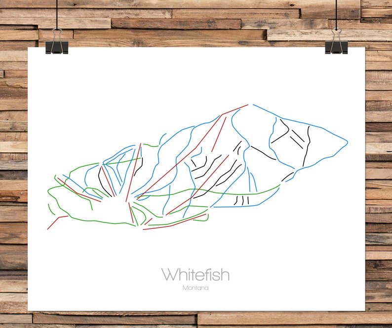 Whitefish Map Montana Mt Ski Snowboard Trail Map Art - Etsy