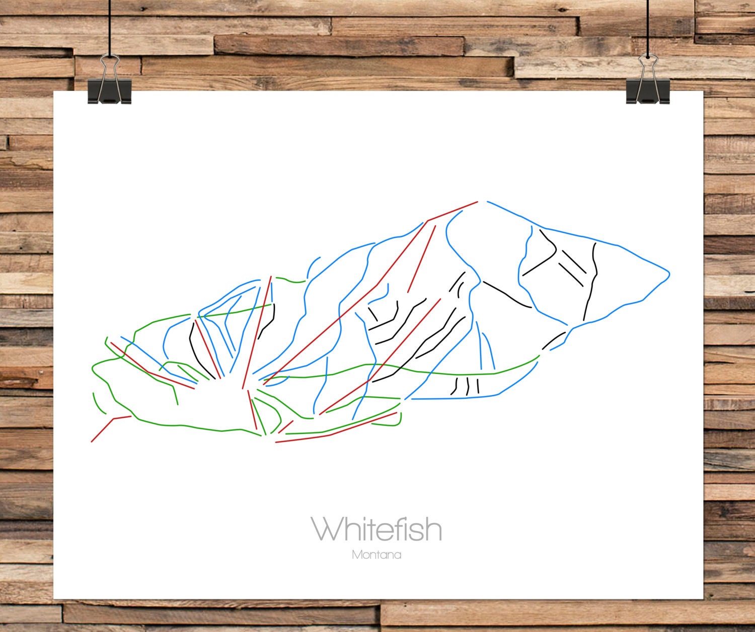 Whitefish Map Montana Mt Ski Snowboard Trail Map Art --- Print, Poster ...