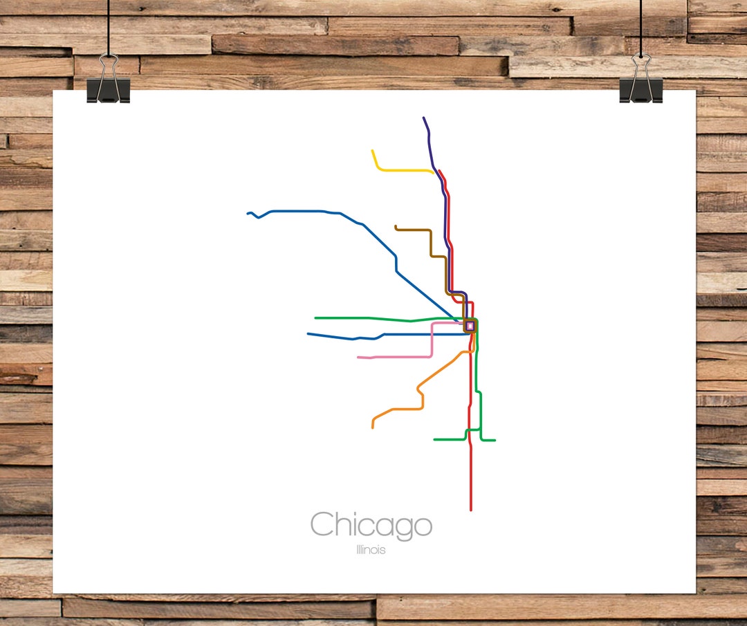 Chicago Subway Map | L Rail Map | Horizontal | Metro Map | Chicago Loop ...