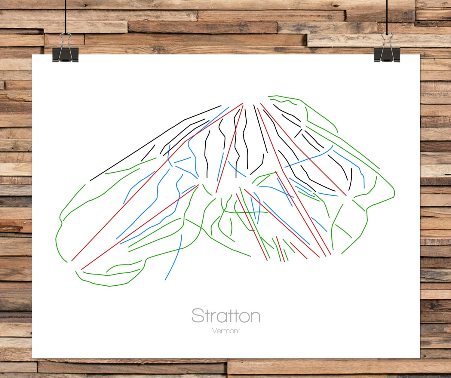Stratton Map Vermont Vt Ski Snowboard Trail Map Art --- Print, Poster ...