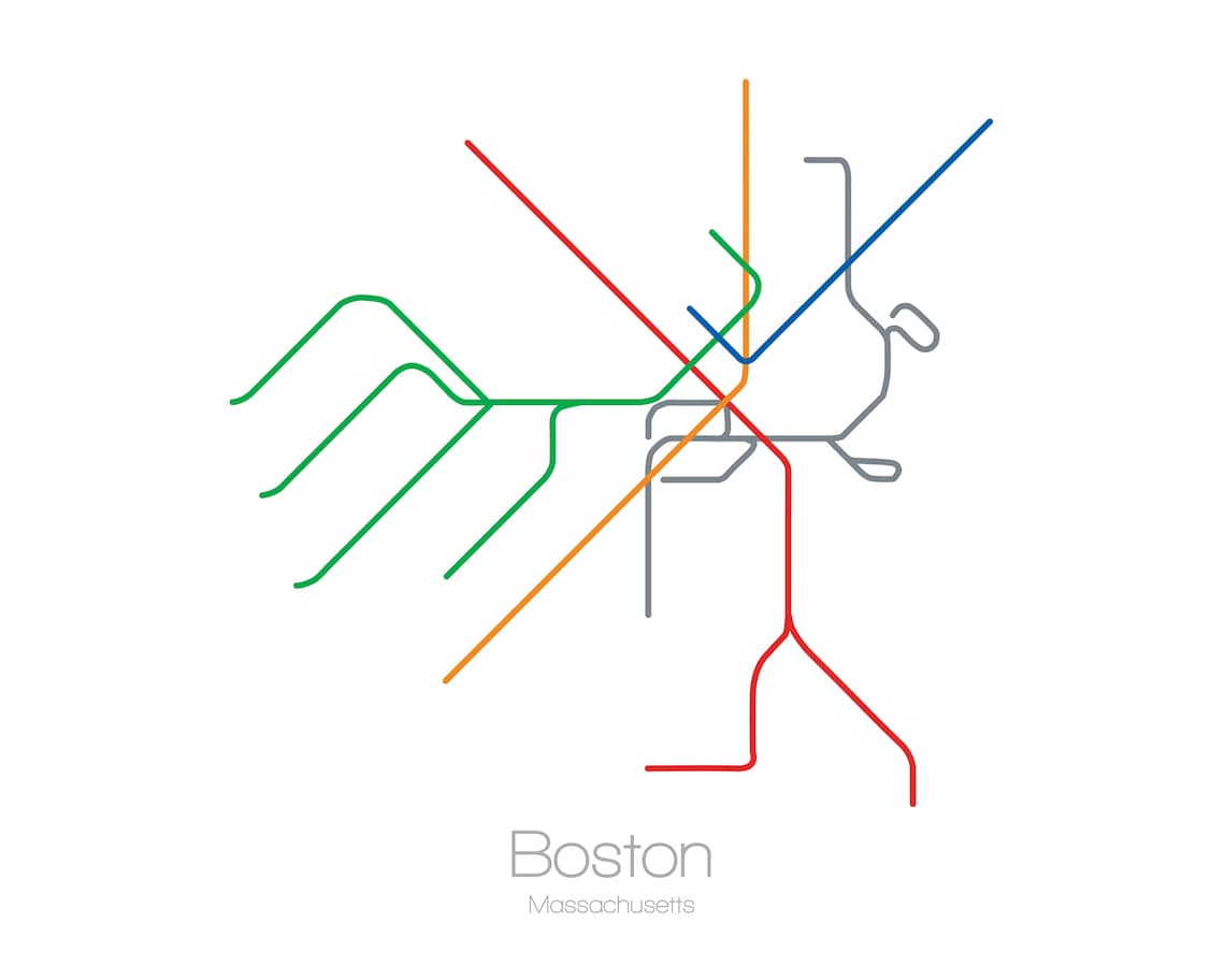 Boston T Train Map Boston Subway Map Boston Transportation - Etsy