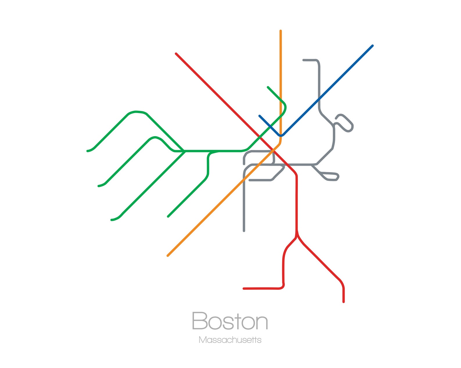 Boston T Train Map Boston Subway Map Boston Transportation - Etsy Ireland