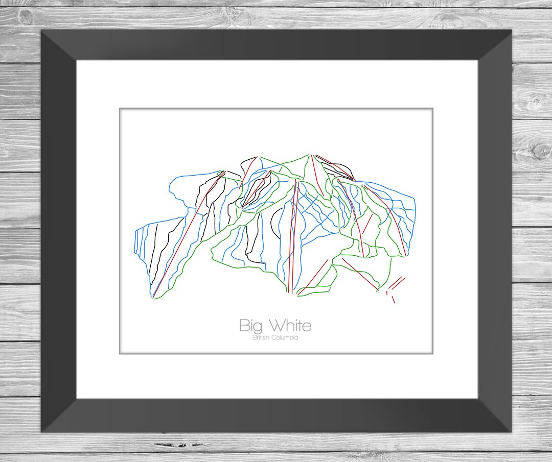 Big White Map British Columbia Canada Ca Bc Ski Snowboard Trail Art ...